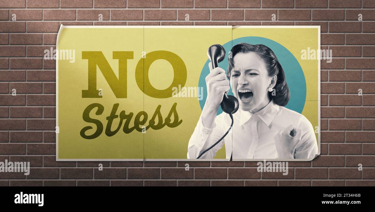 No stress inspirational vintage advertisement poster with woman ...