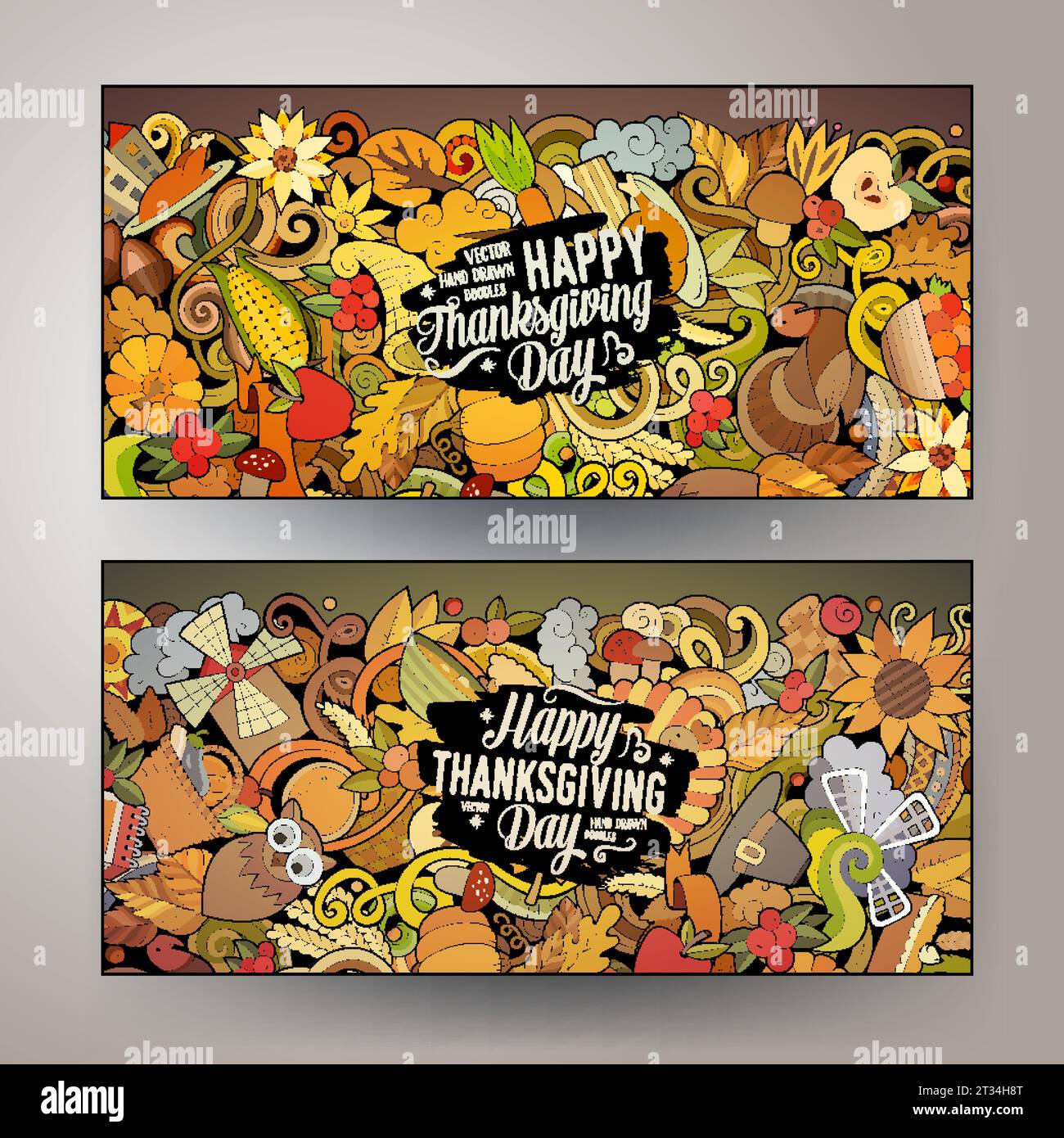 Cartoon cute colorful vector doodles Thanksgiving corporate identity. 2 ...