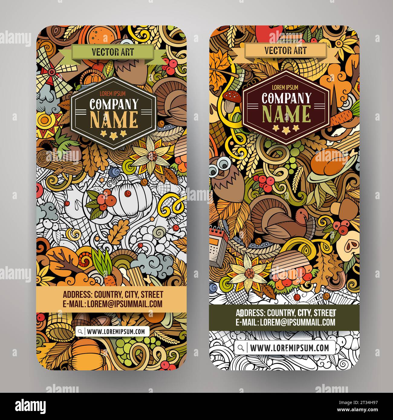Cartoon cute colorful vector doodles Thanksgiving corporate identity. 2 ...
