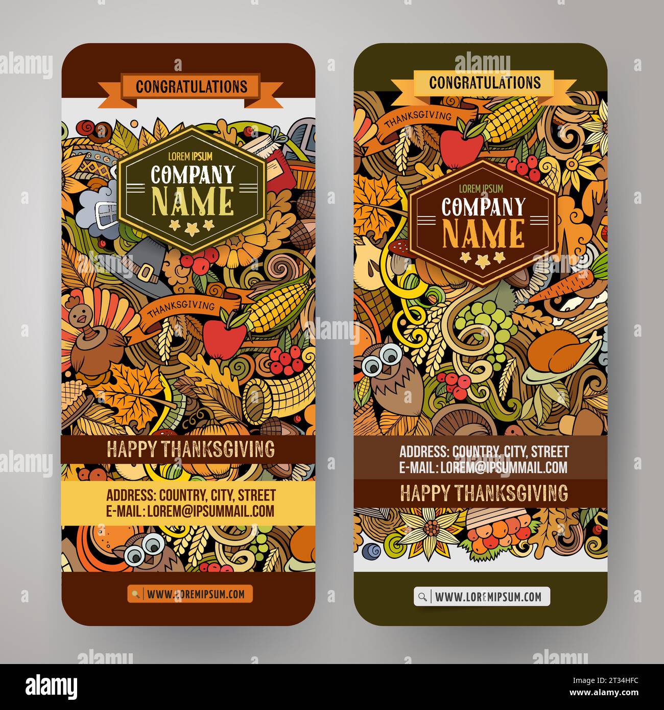 Cartoon cute colorful vector doodles Thanksgiving corporate identity. 2 ...