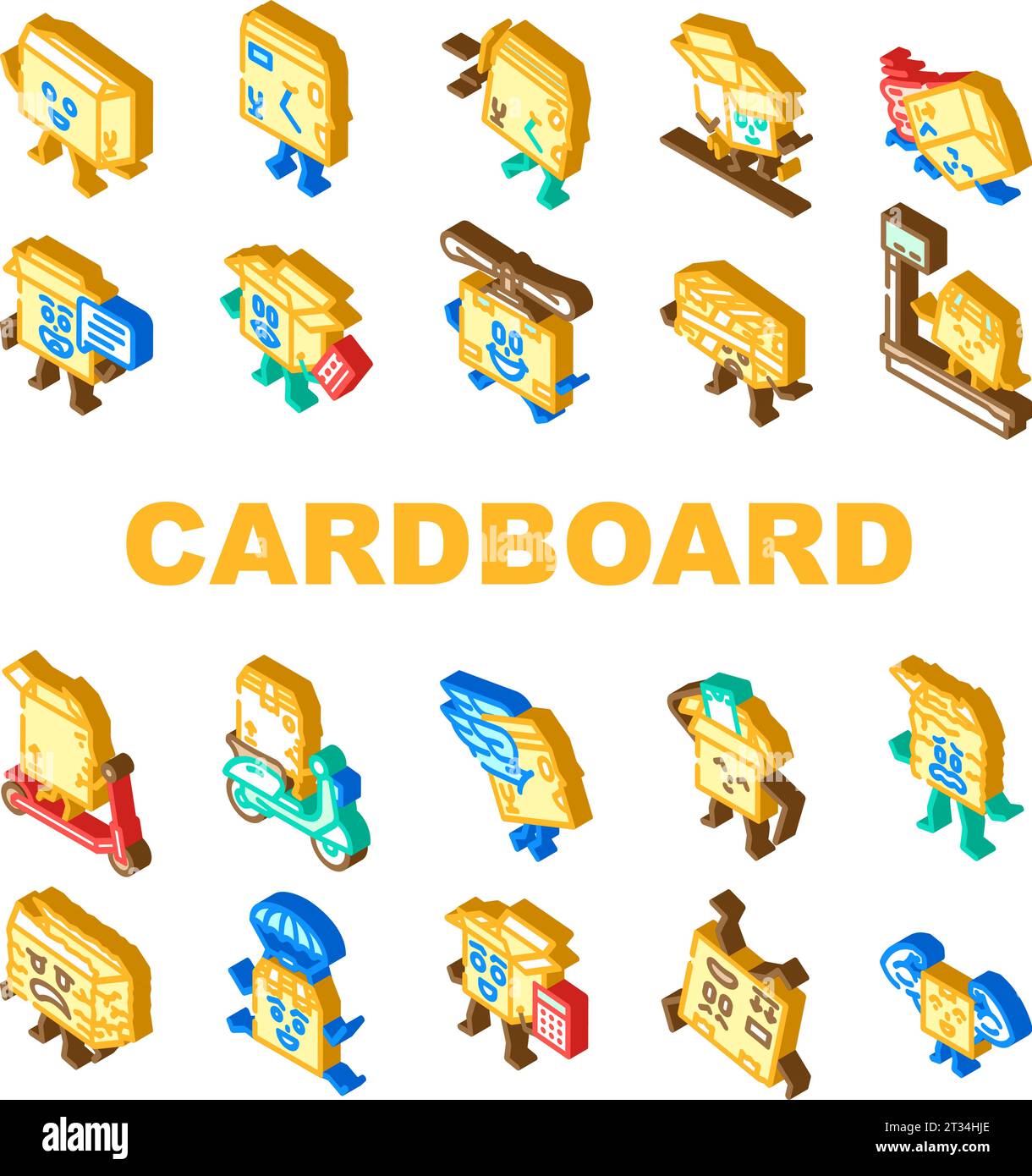cardboard box character icons set vector Stock Vector Image & Art - Alamy