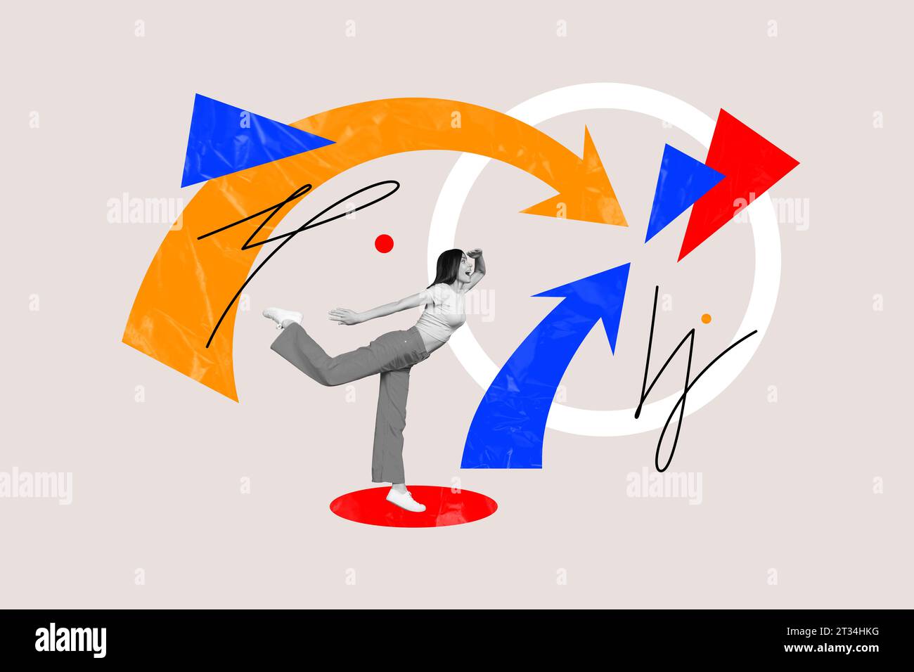 Collage picture of astonished black white colors girl arm touch ...