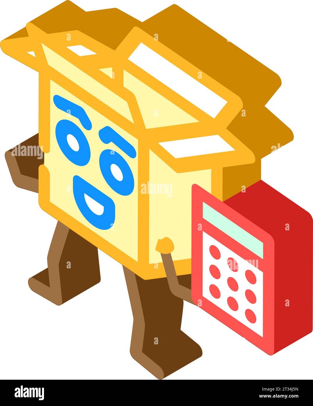 calculator hold cardboard box character isometric icon vector ...