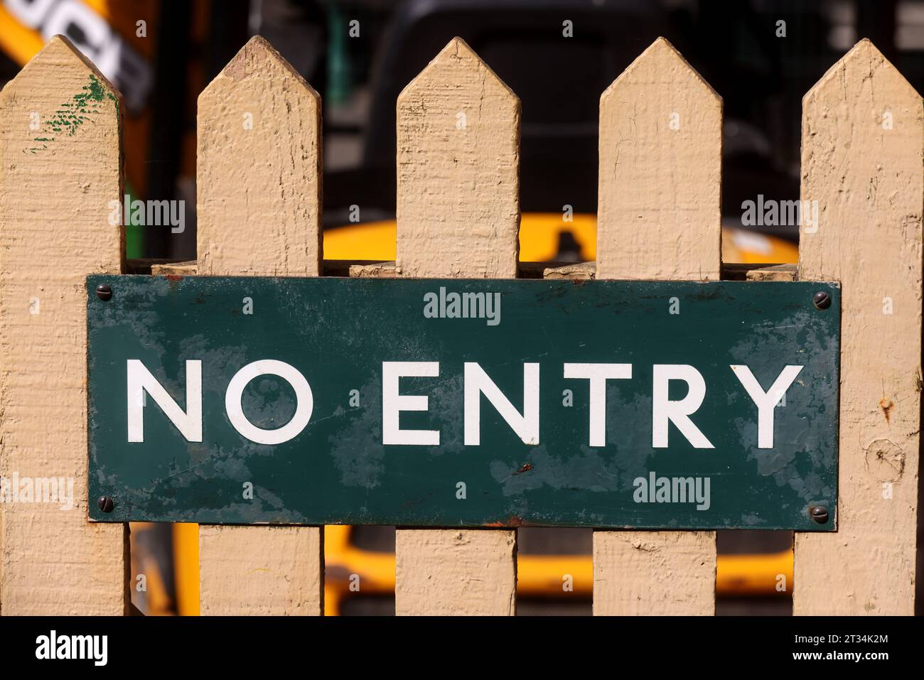 No Entry sign on a fence at a vintage railway. Bluebell Railway, East ...