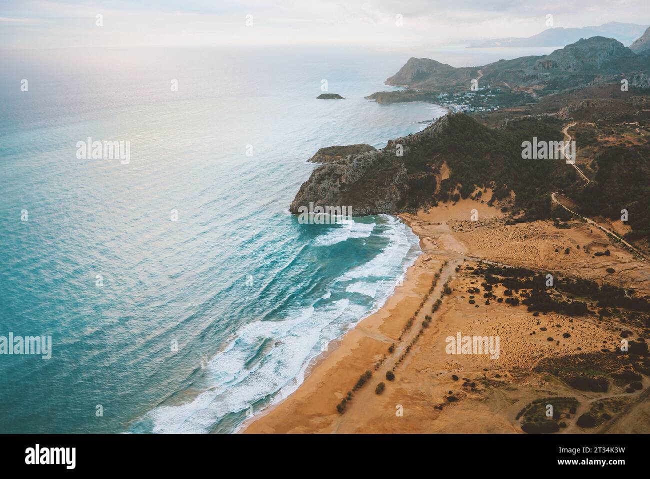 Tsambika beach landscape in Greece sea aerial view Rhodes island nature ...