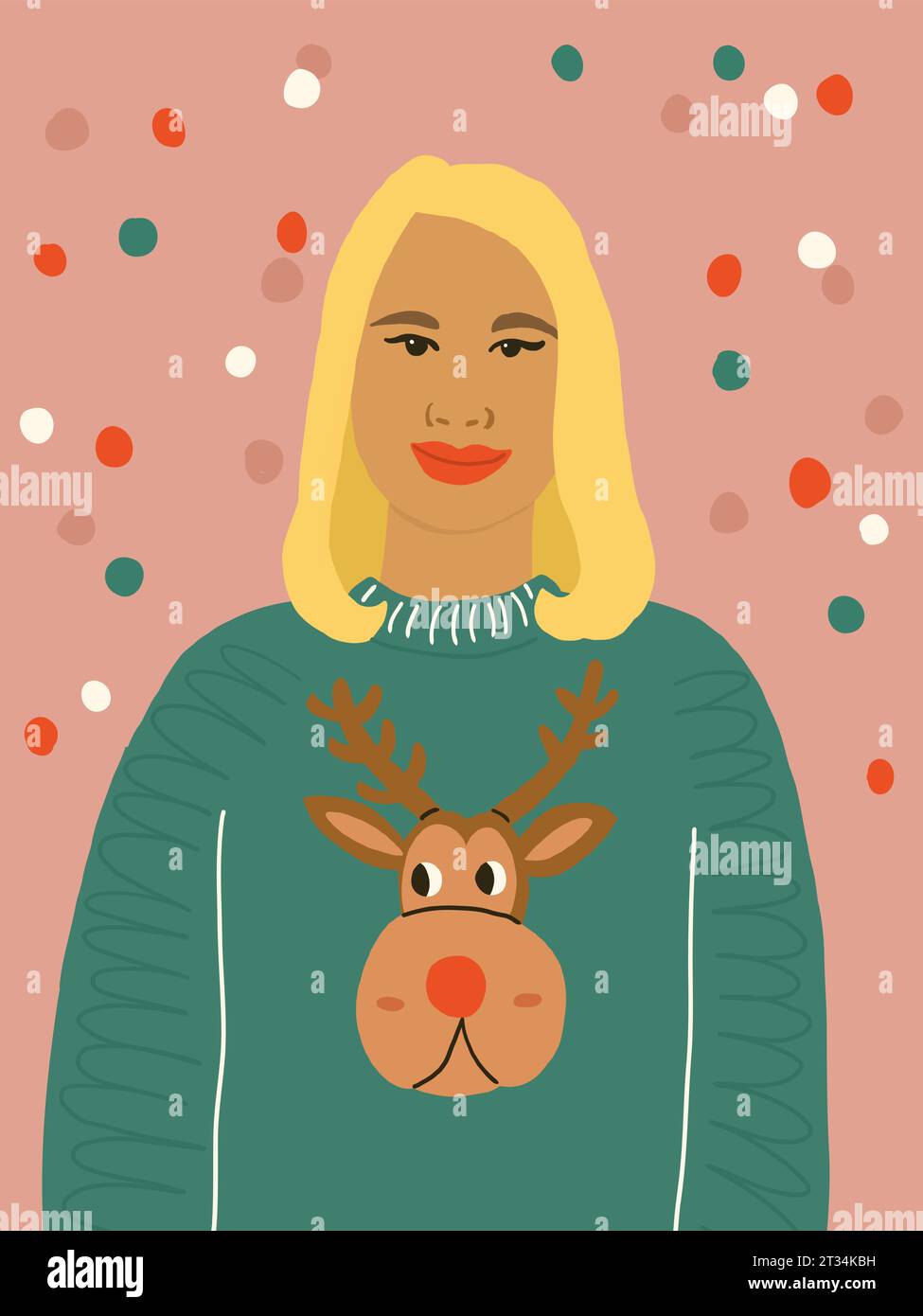 Cute Christmas postcard with beautiful blond girl wearing ugly ...