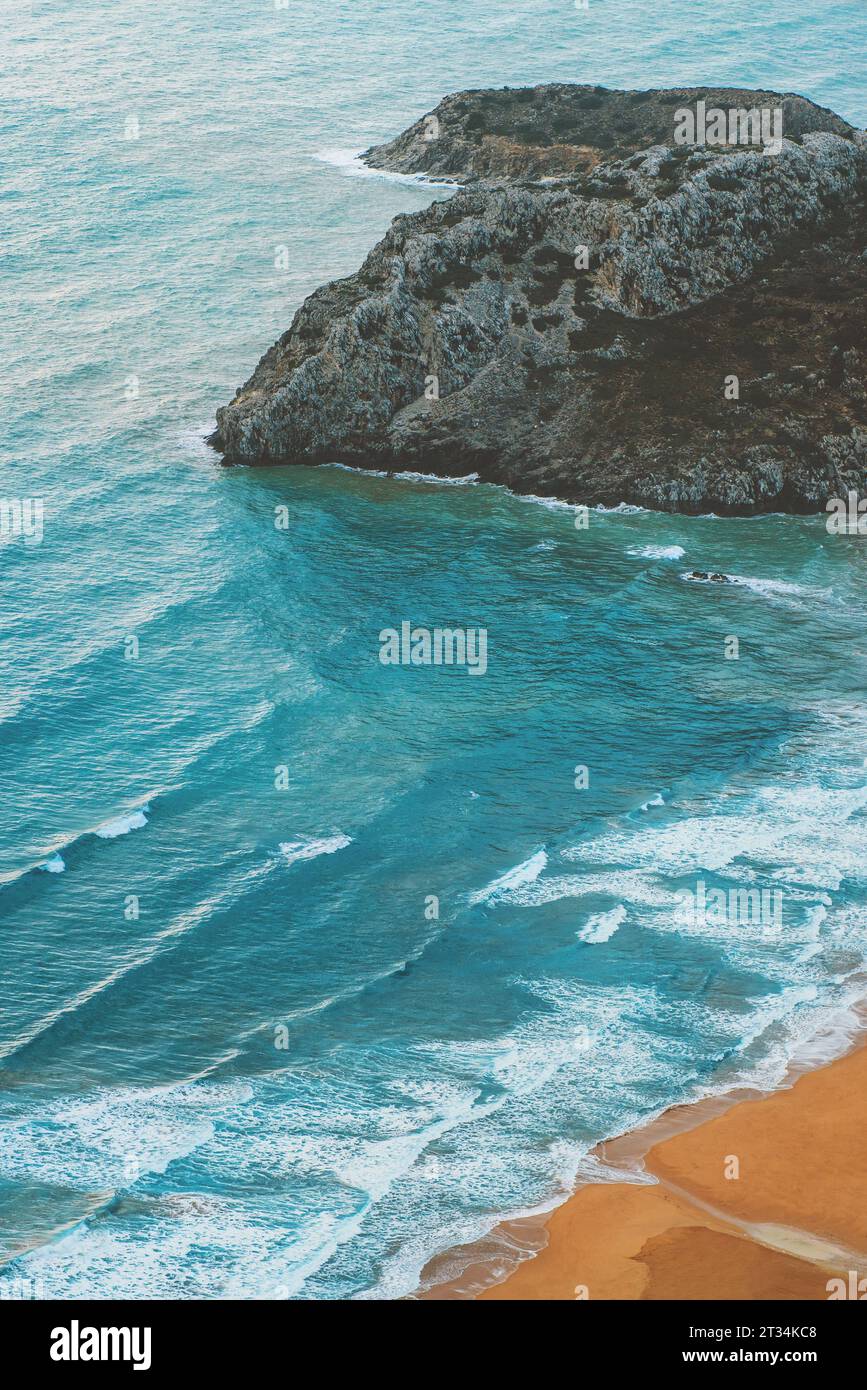 Aerial sea view in Greece Tsambika beach landscape nature of Rhodes ...