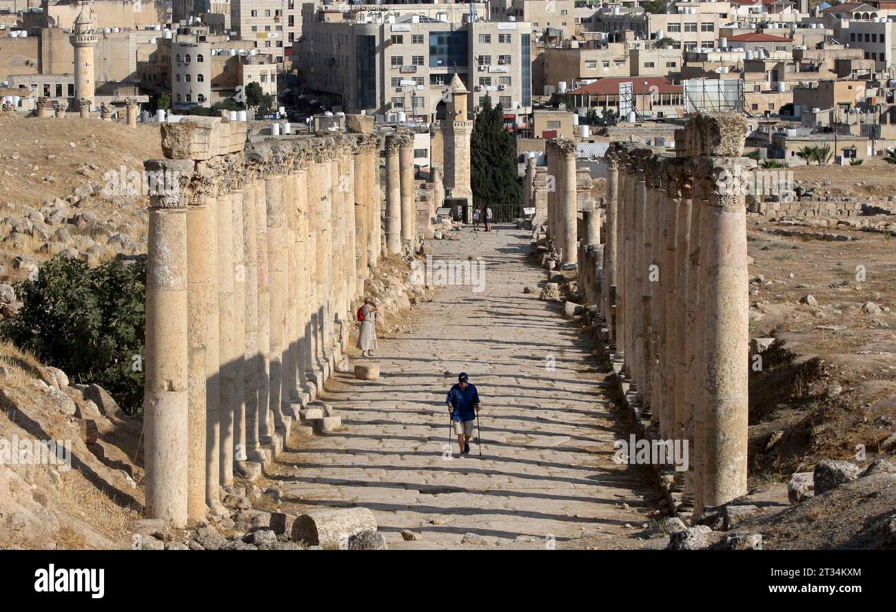 Old buildings, columns and stones in the ancient city of Jerash in ...
