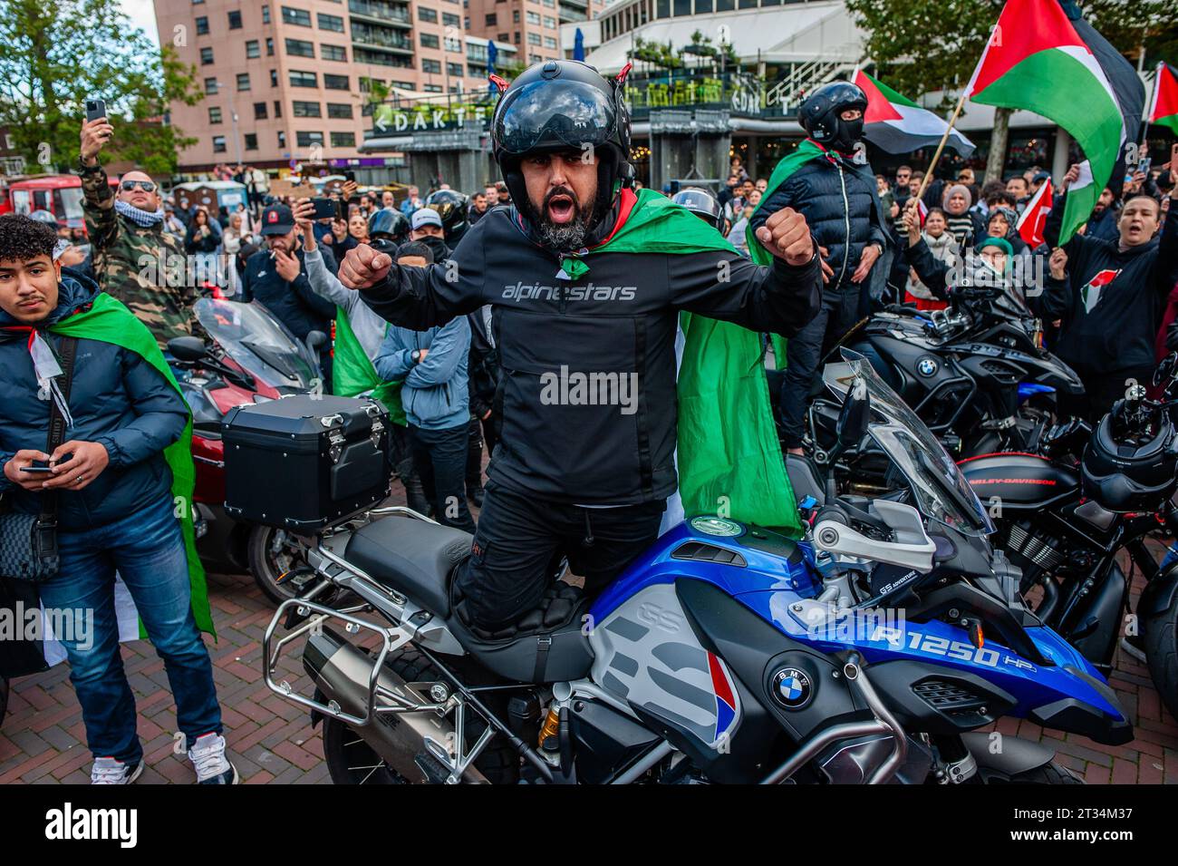 Rotterdam, Netherlands. 22nd Oct, 2023. A Palestinian biker seen ...