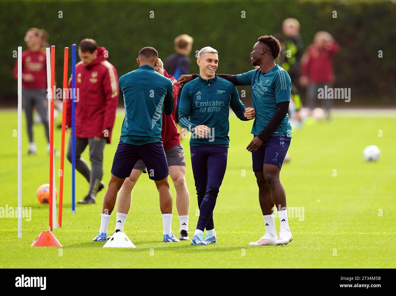 Arsenal’s Leandro Trossard, Bukayo Saka and team-mates during a ...