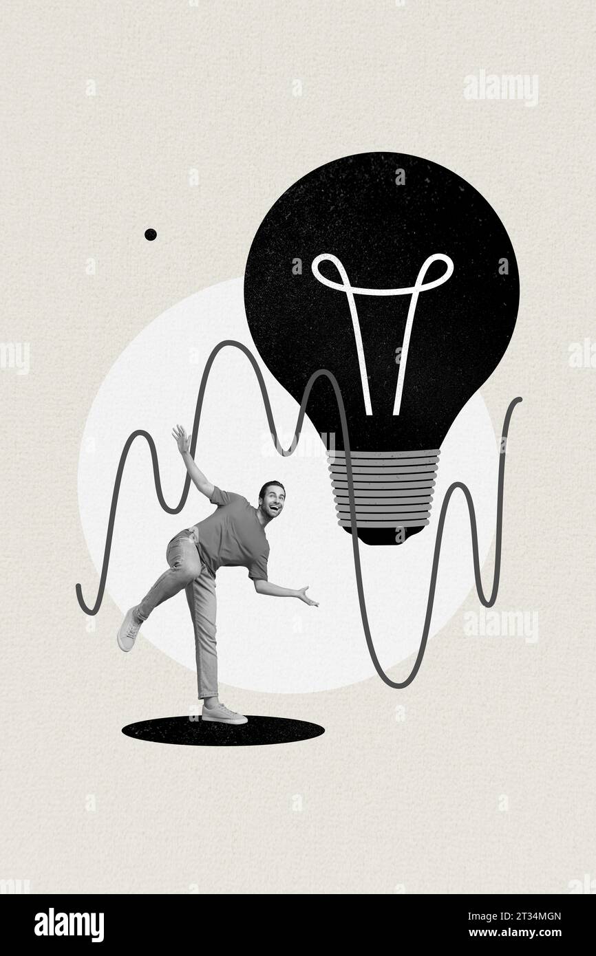 Composite collage image of excited funny young man big electric bulb ...