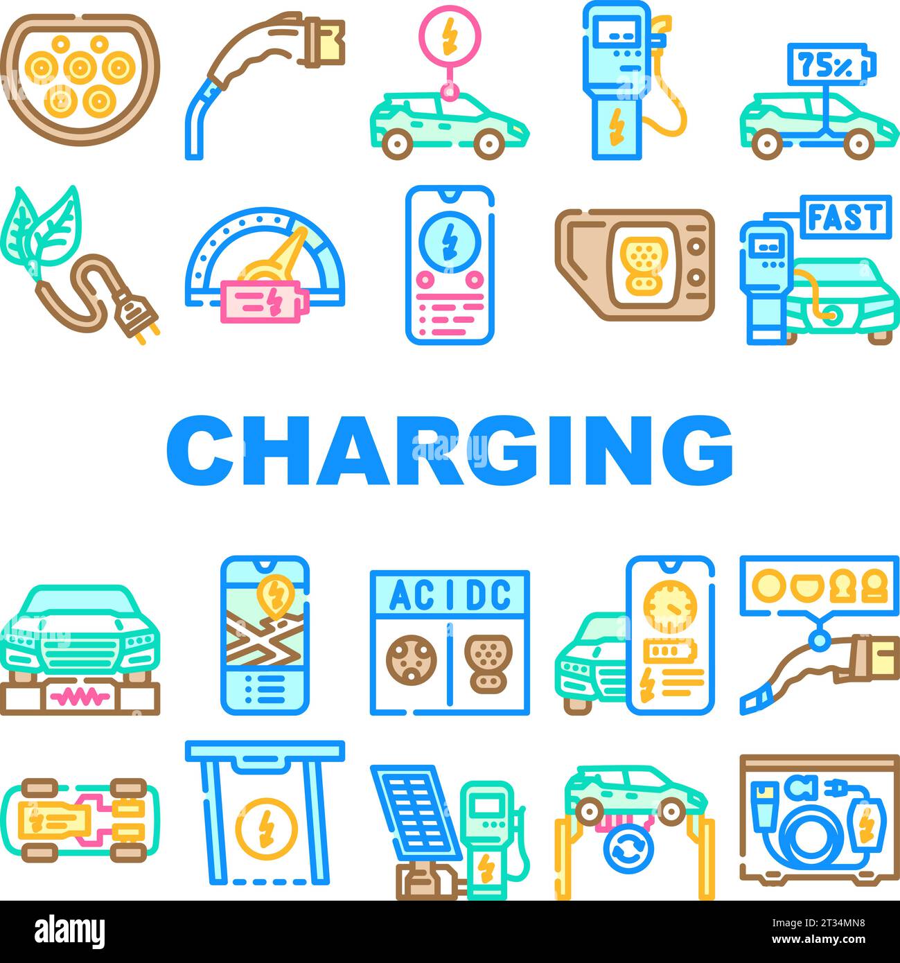 electric car charging icons set vector Stock Vector Image & Art - Alamy