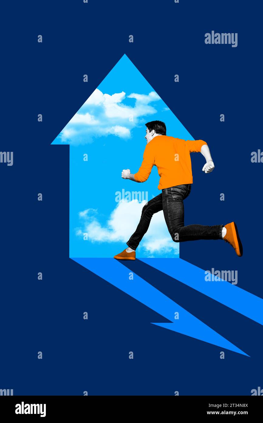 Creative collage picture of positive business guy running into future ...