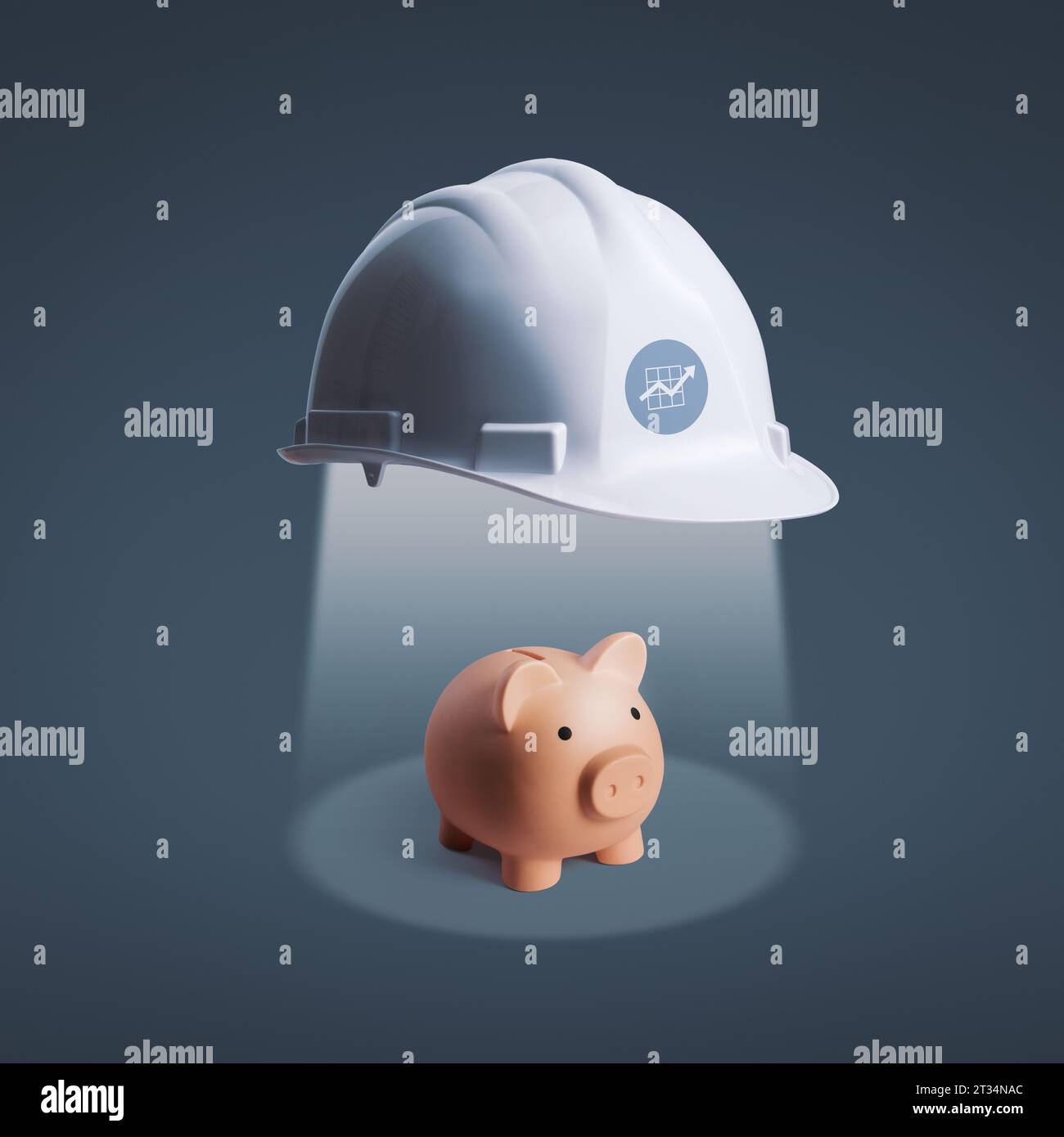 Big safety helmet protecting a piggy bank: protect your savings and ...