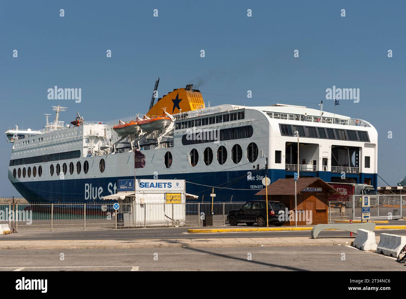Port of Heraklion, Crete, Greece. 01.10.2023. Greek ferry with ...