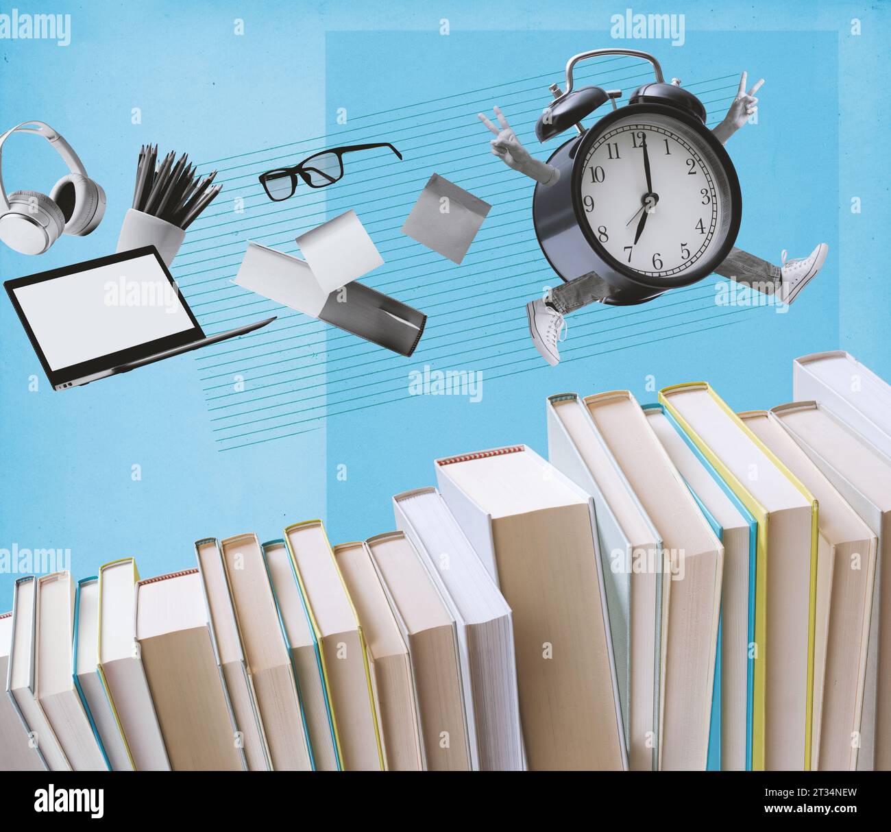 Back to school and education concept: happy alarm clock character ...