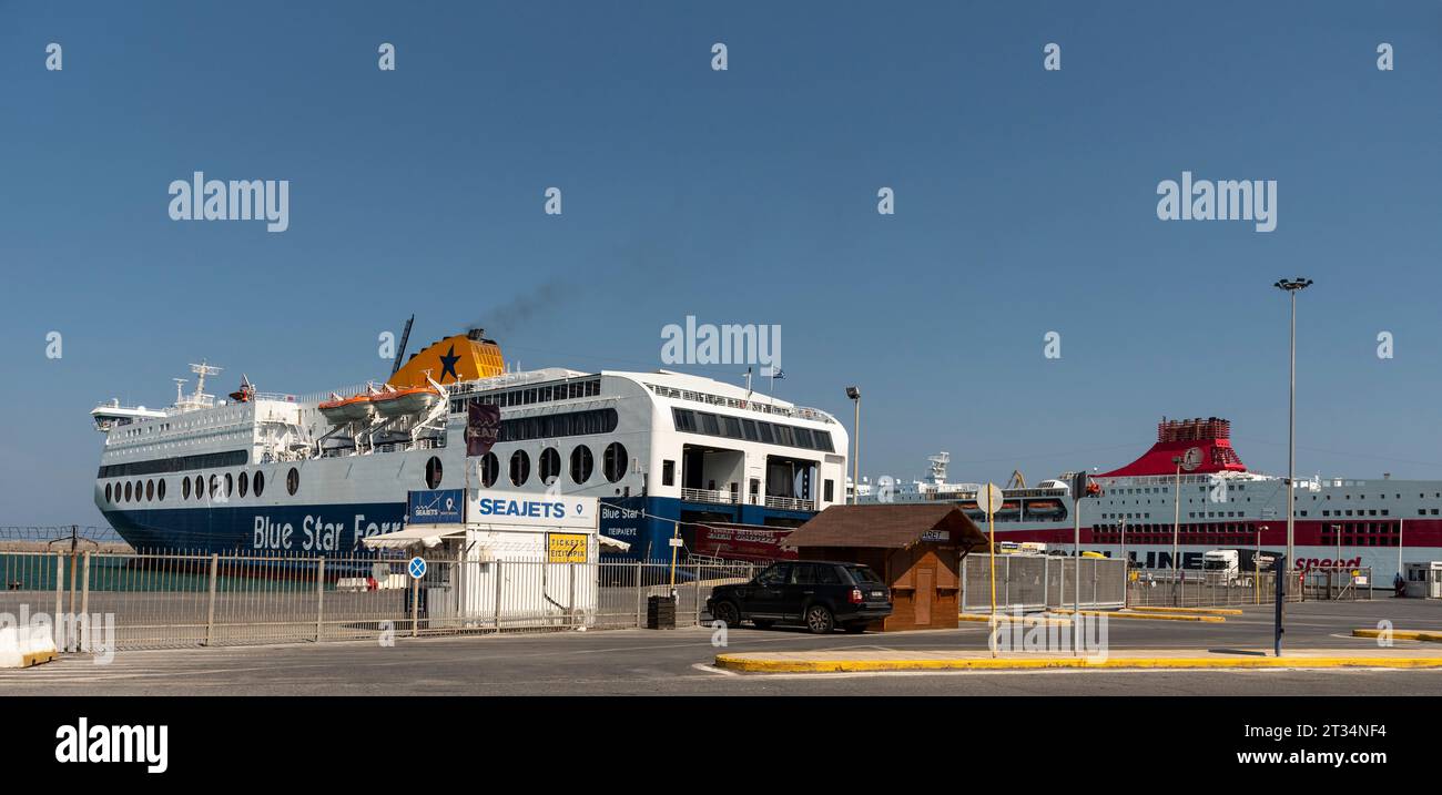 Port of Heraklion, Crete, Greece. 01.10.2023. Greek ferry with ...