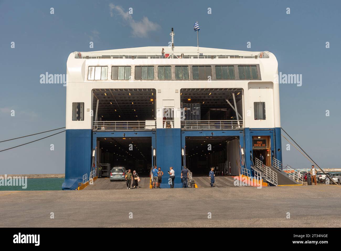 Port of Heraklion, Crete, Greece. 01.10.2023. Greek ferry with car ...