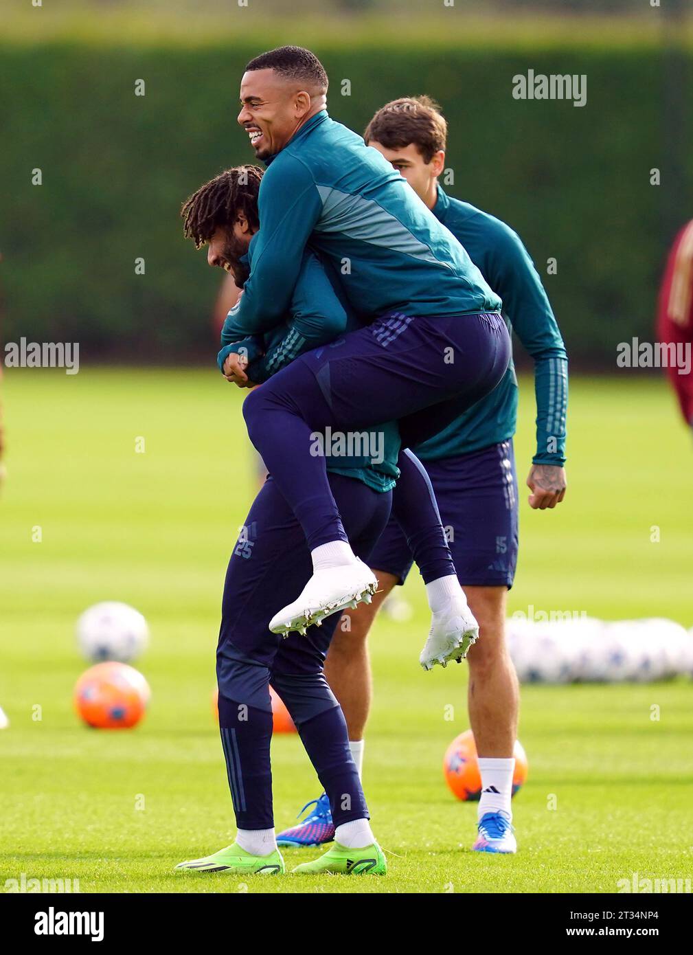 Arsenal’s Mohamed Elneny and Gabriel Jesus during a training session at ...
