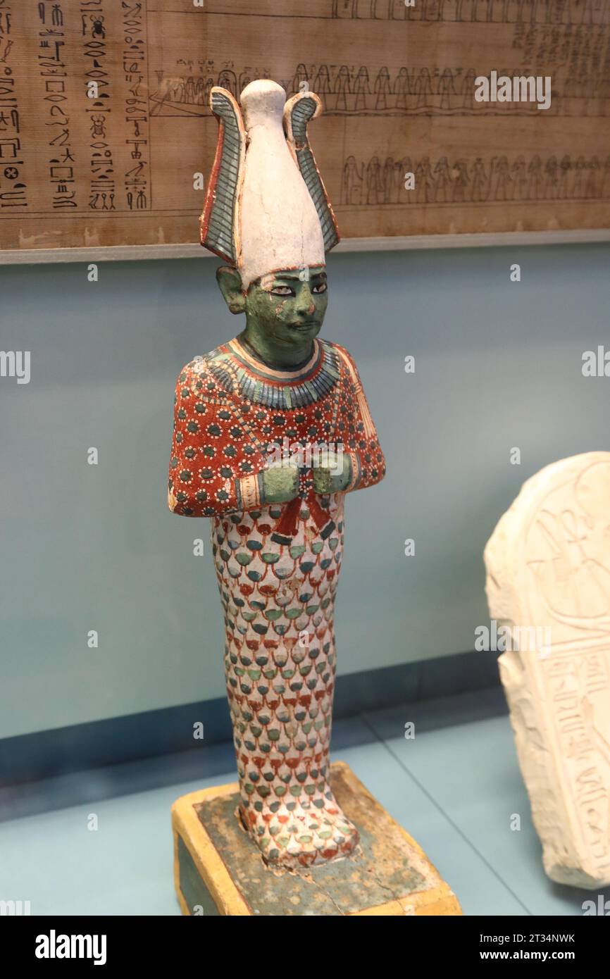 Painted wooden statue of Osiris at the British Musem, London, UK Stock ...