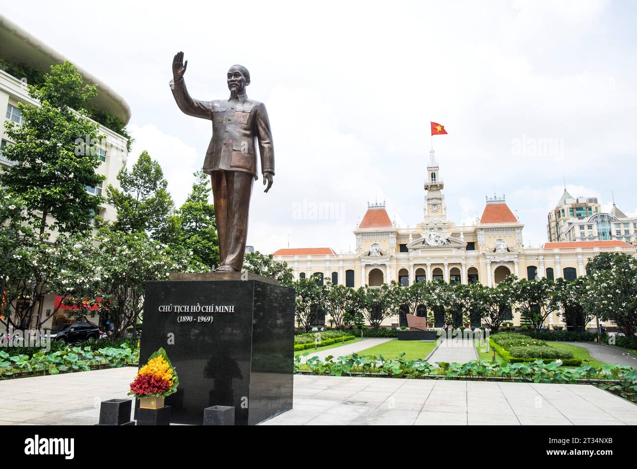 Vietnam, Ho Chi Minh City, Saigon, Statue of Ho Chi Minh in front of ...