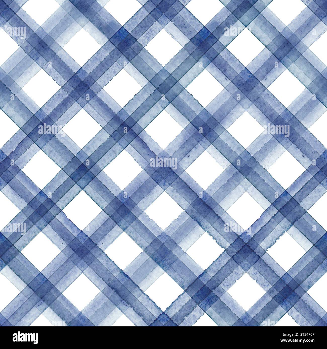 Watercolor stripe plaid seamless pattern. Color blue navy and white ...