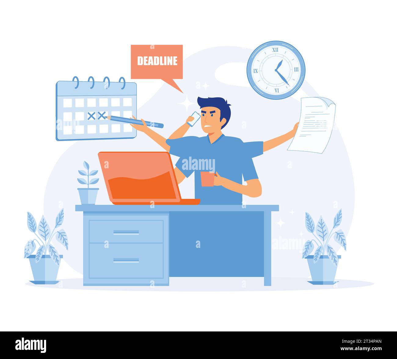 A Tired Man Missing Deadline. An Office Worker Overwhelmed by Work ...