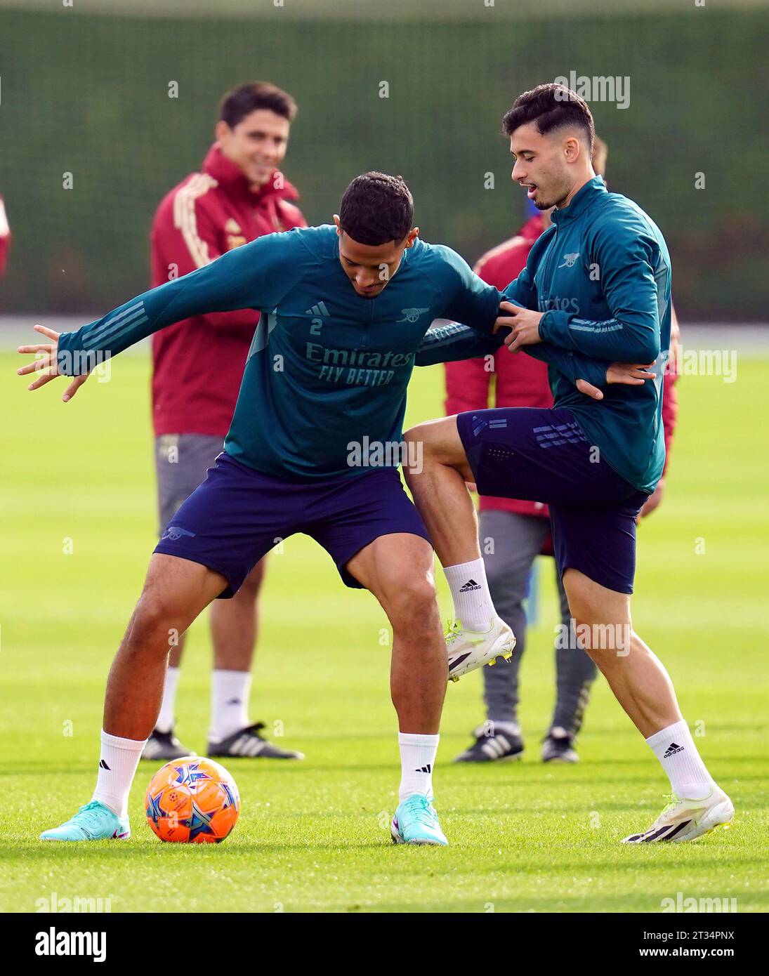 Arsenal's William Saliba and Gabriel Martinelli during a training ...