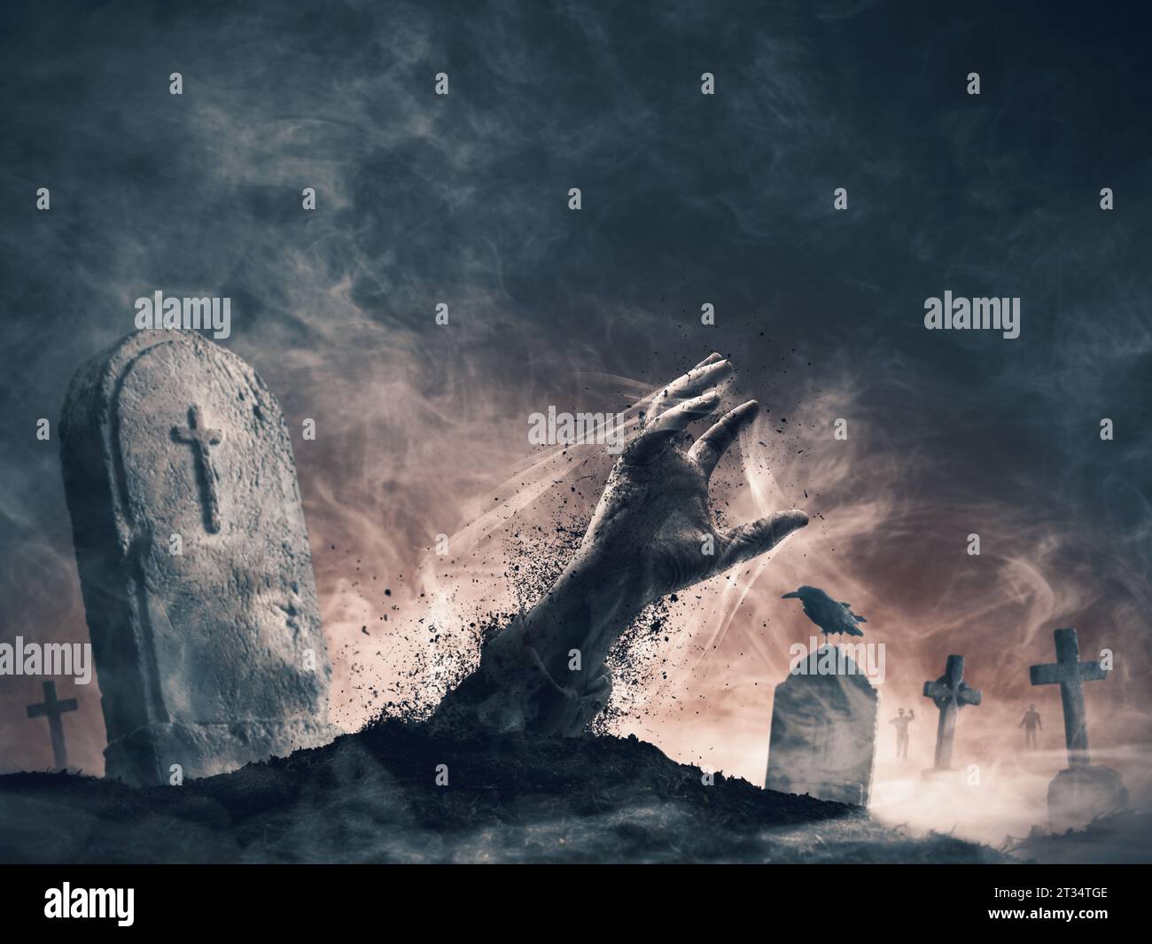 Zombie rising from the grave: creepy hand coming out of the ground and ...