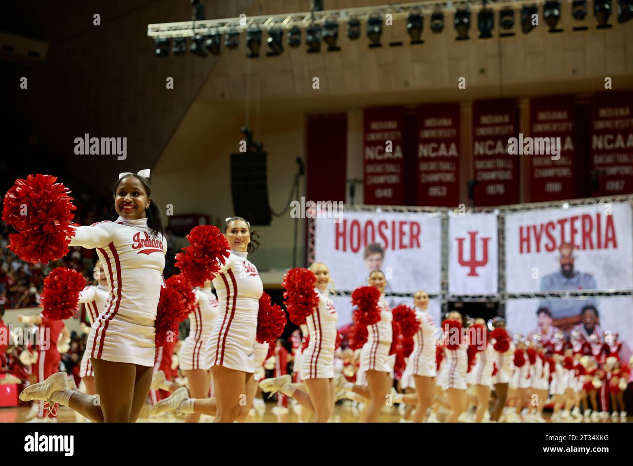The Indiana University cheerleaders cheer during the Hoosier Hysteria ...