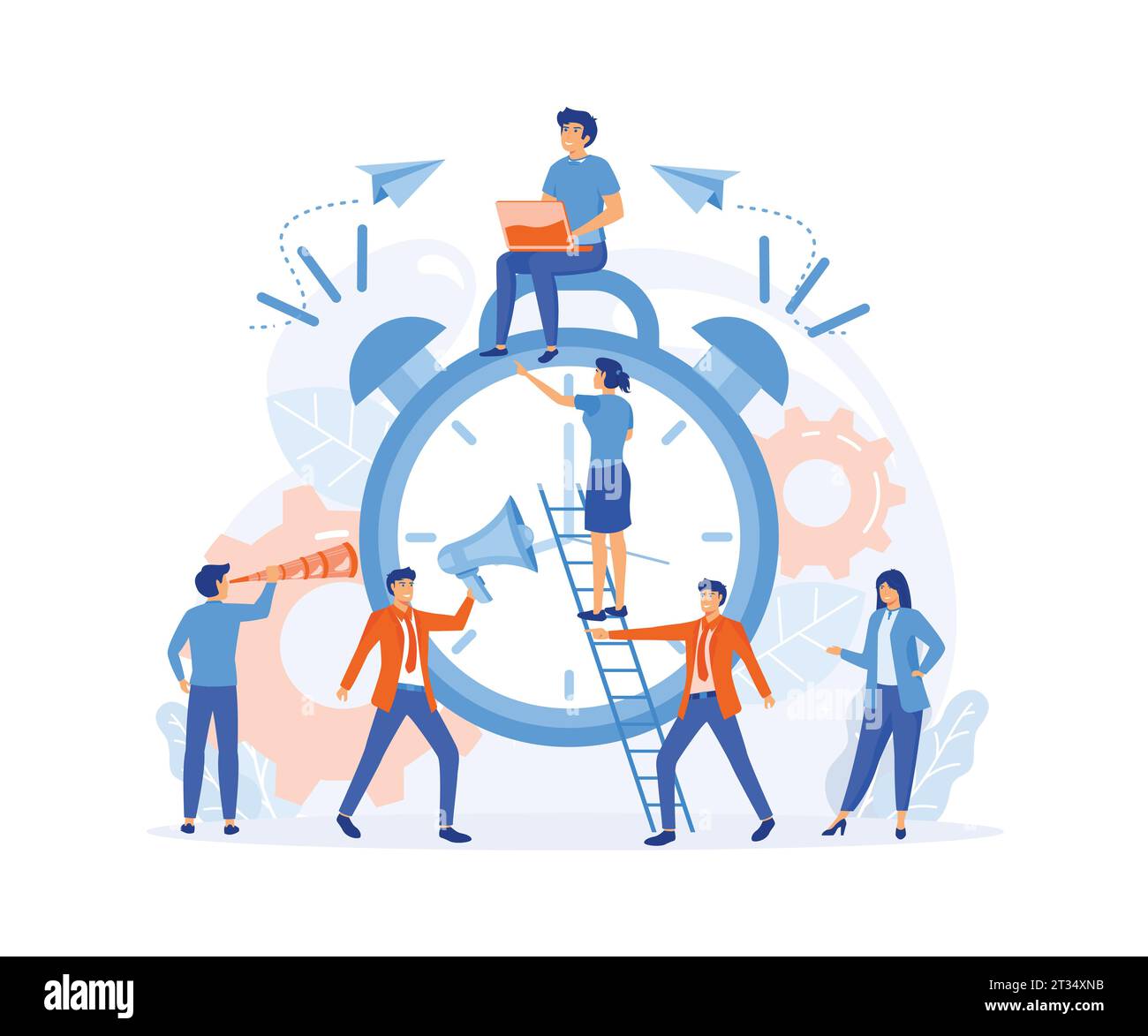 concept of working time management, quick response awakening. flat ...