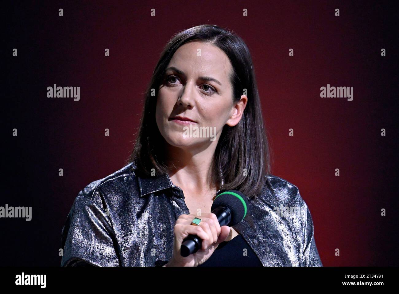 Frankfurt, Germany. October 22, 2023. Moderatorin Nina Mavis Brunner ...