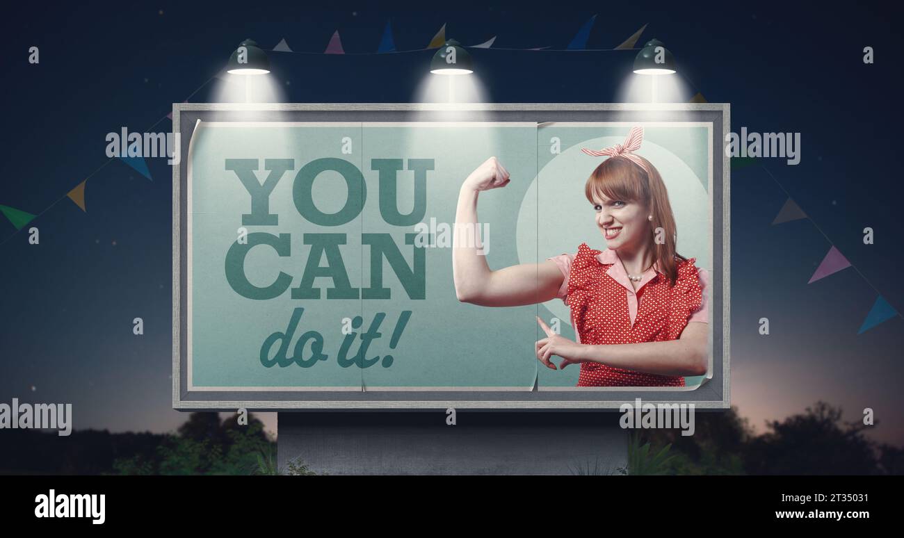 Motivational empowerment ad with woman showing her bicep: you can do it ...
