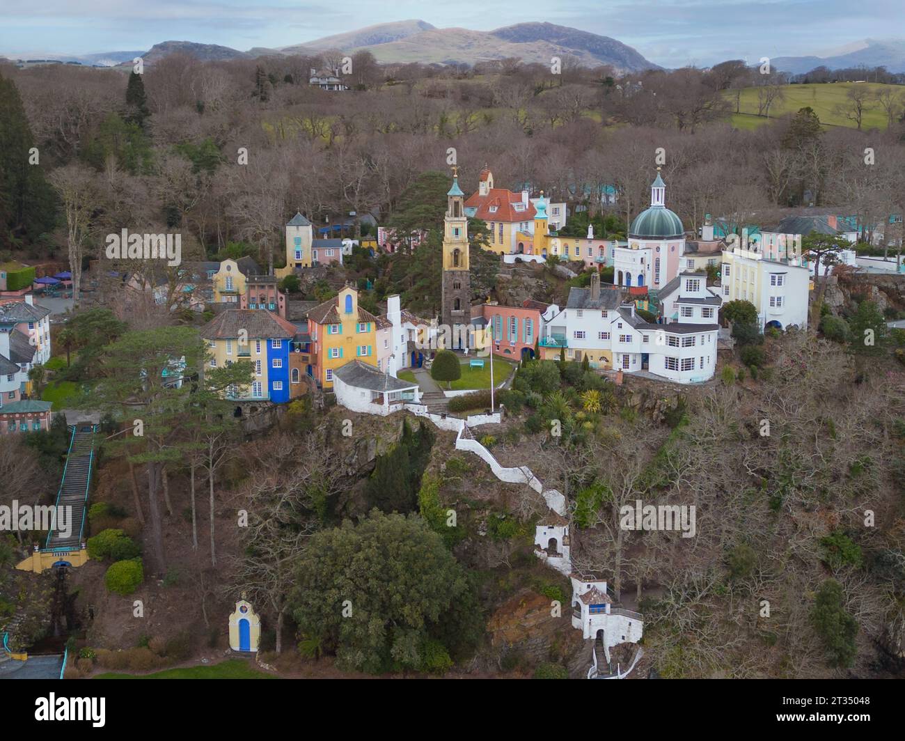 Aerial View of Port Merion, Portmeirion, in Gwynedd, northwest Wales ...