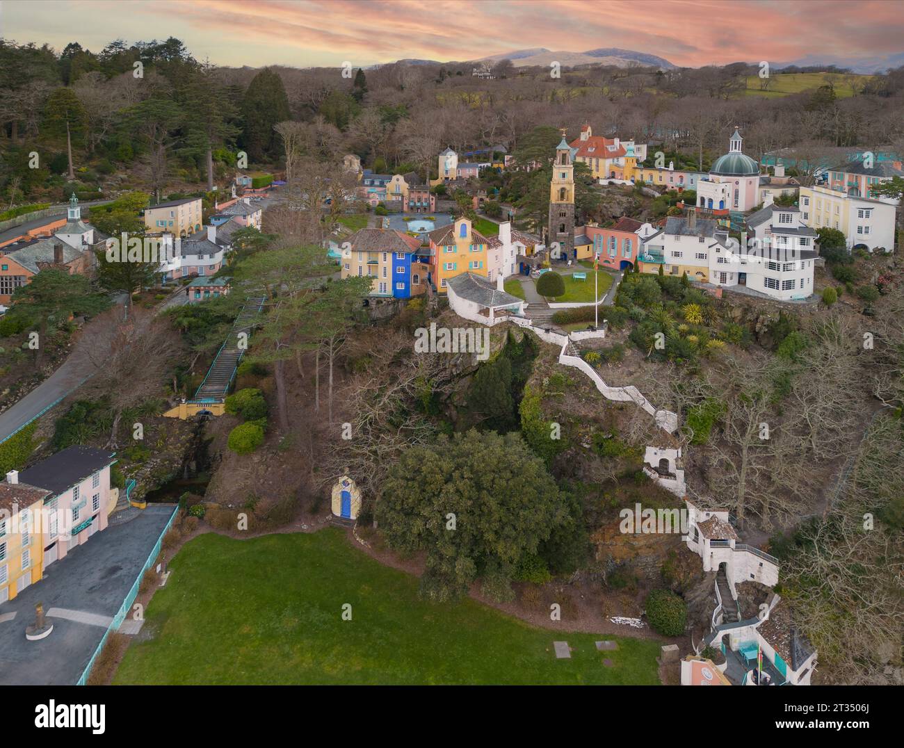 Aerial View of Port Merion, Portmeirion, in Gwynedd, northwest Wales ...