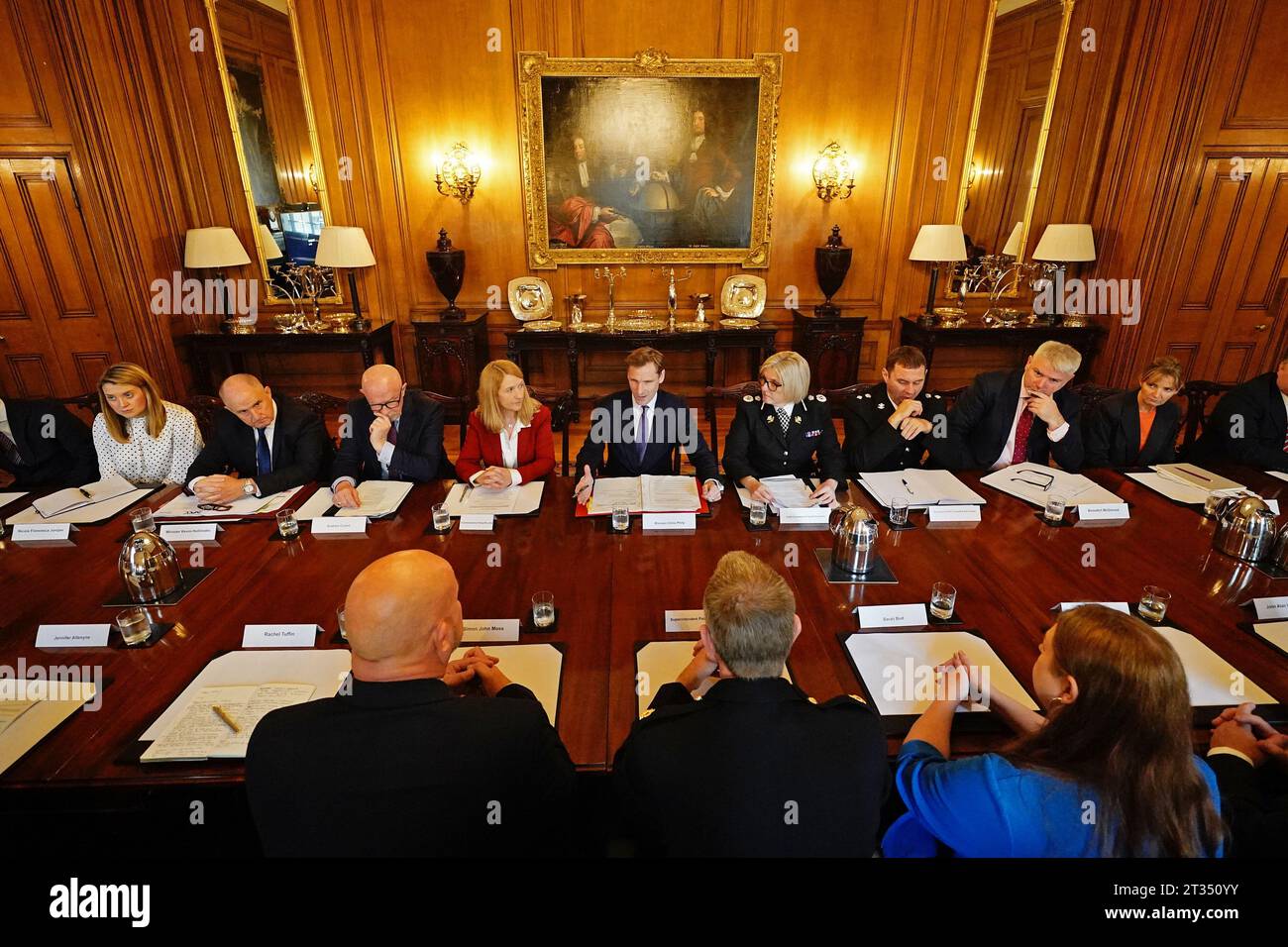 Policing Minister Chris Philp (centre) hosts a roundtable in Downing Street, London, with senior ...