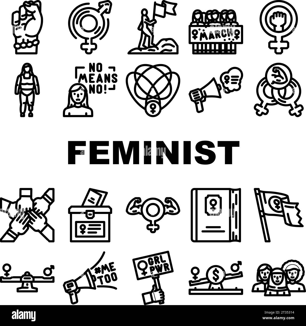 Feminist Female Women Icons Set Vector Stock Vector Image And Art Alamy