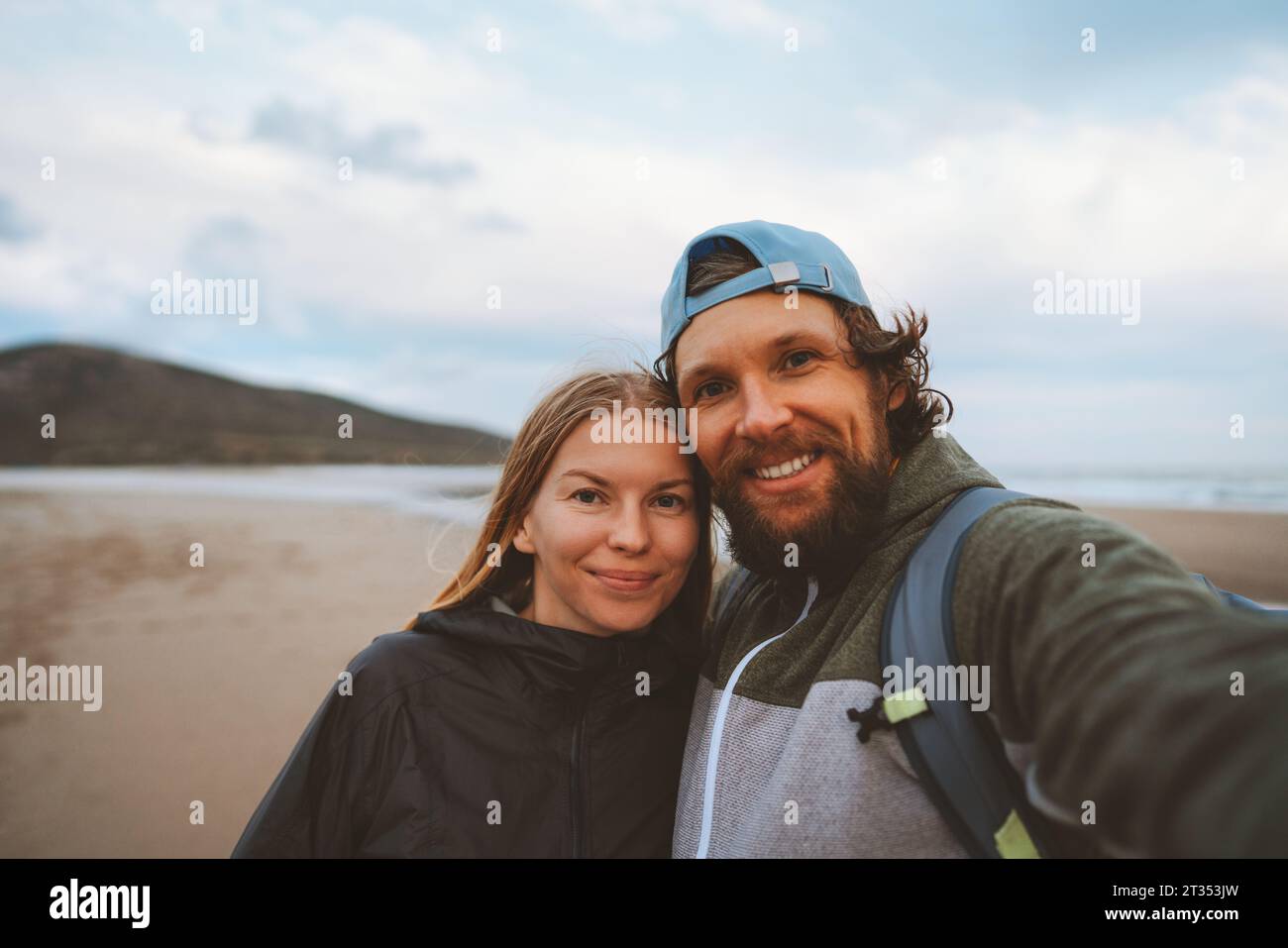 Romantic couple taking selfie Traveling together vacations lifestyle ...