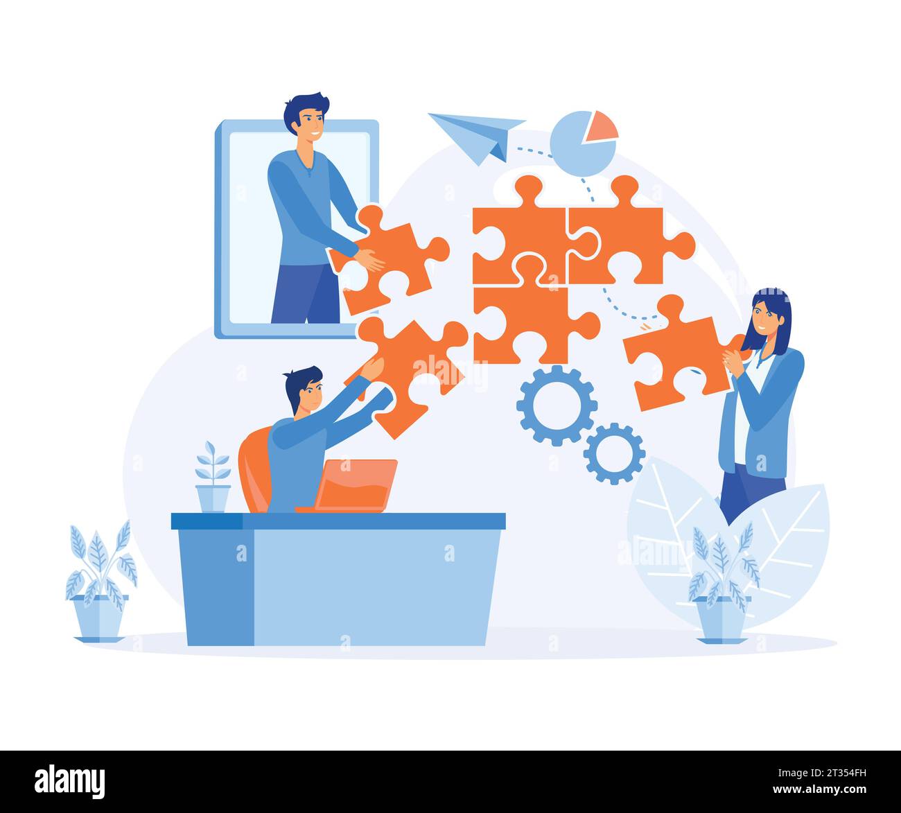 Workflow, teamwork concept, People working together, business team building symbol. flat vector ...