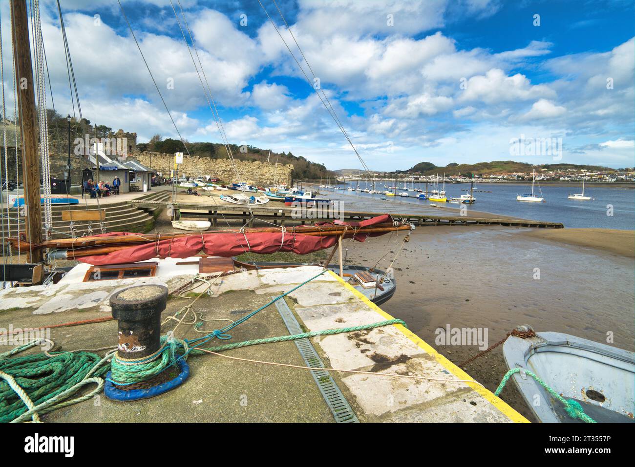 Looking north down River Conwy from Conwy quay near Conwy Castle ...