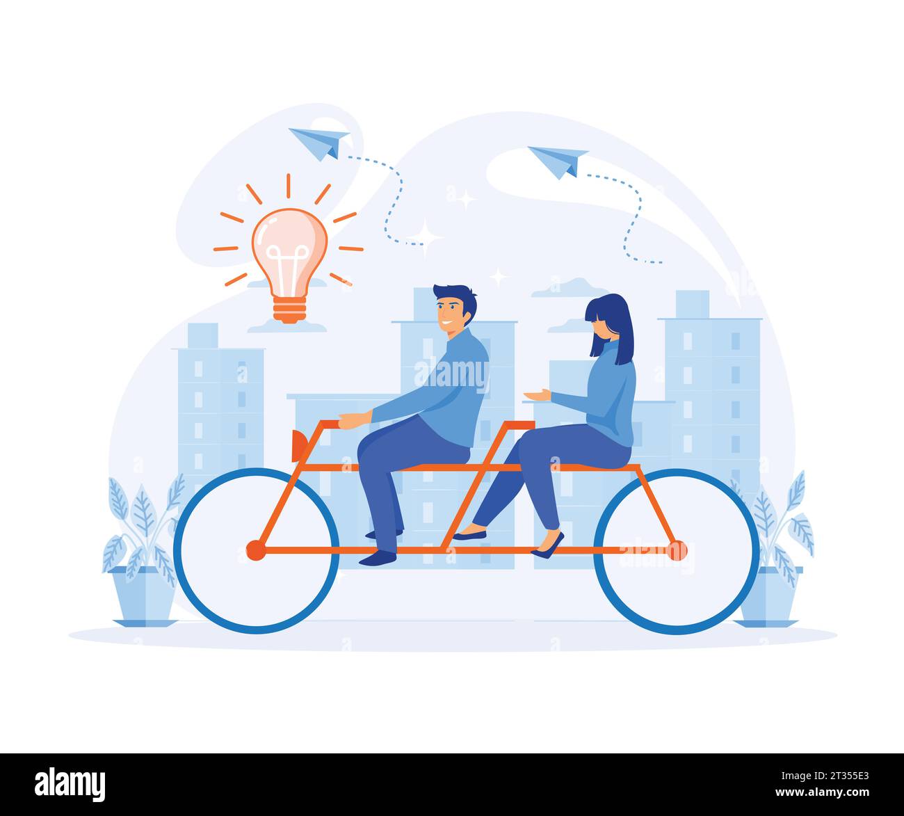 Creative Idea Teamwork Concept. Business Team Riding Tandem Bicycle ...