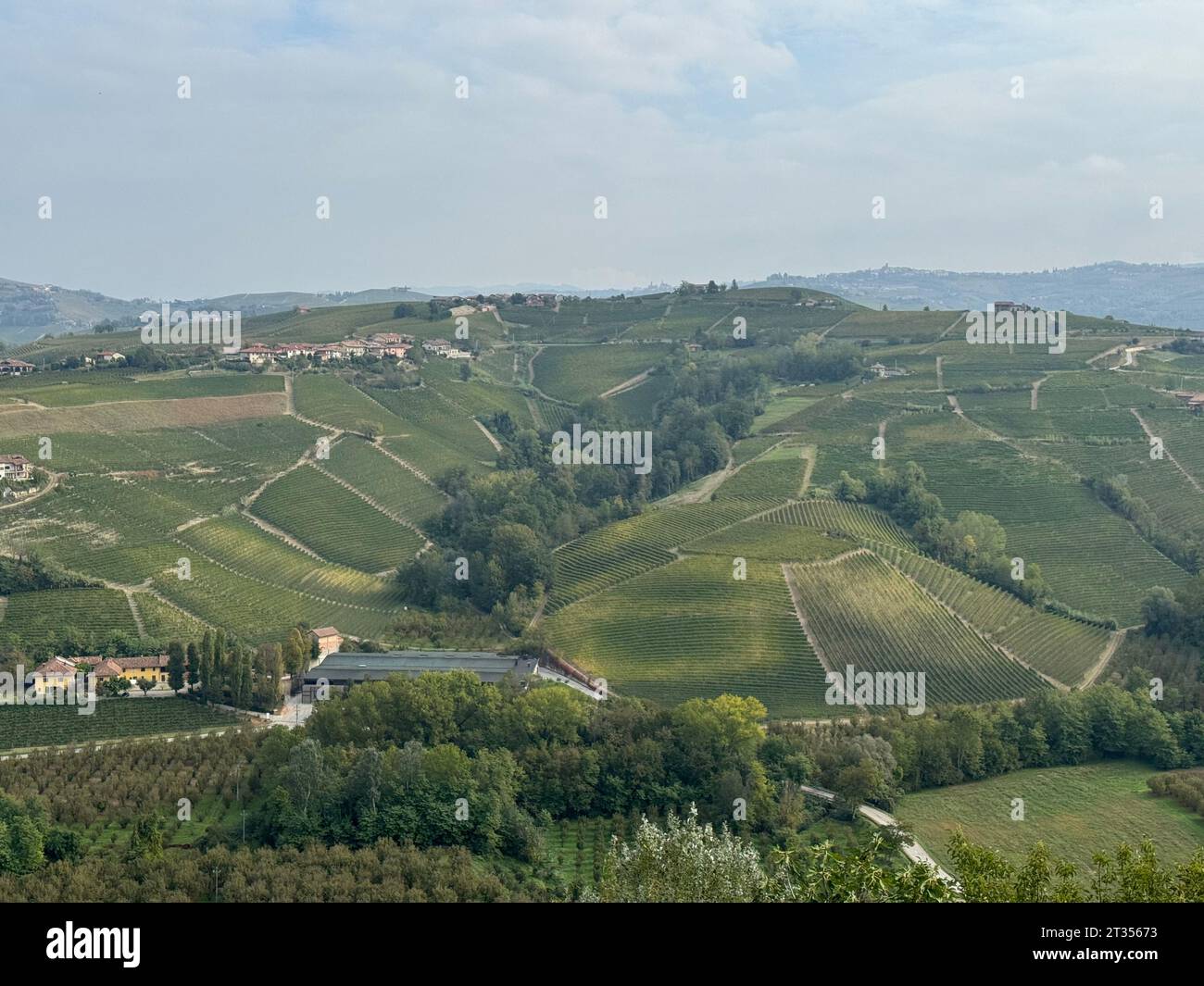 Italian landscape in Langhe and Monferrato, vineyards are visible on ...