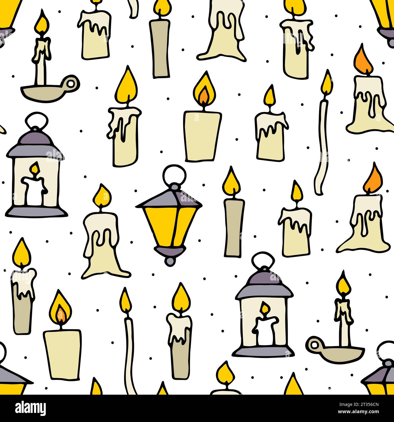 Doodle burning floating candles seamless pattern. Hand-drawn ...