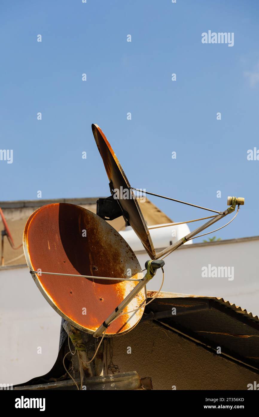 Rusty old satellite dishes, North Nicosia, Turkish Republic of Northern ...