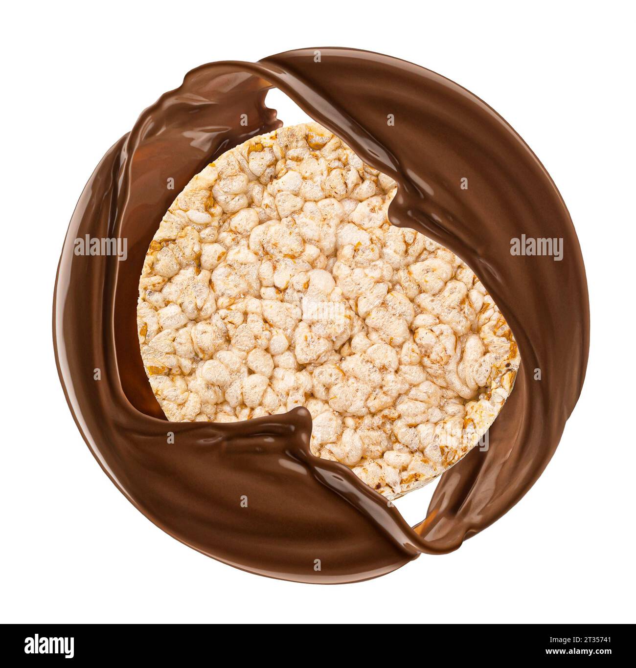 Puffed rice cake in chocolate splash isolated on white background Stock ...