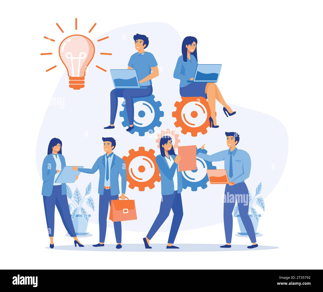 brainstorming and teamwork concept. Group of young business people ...