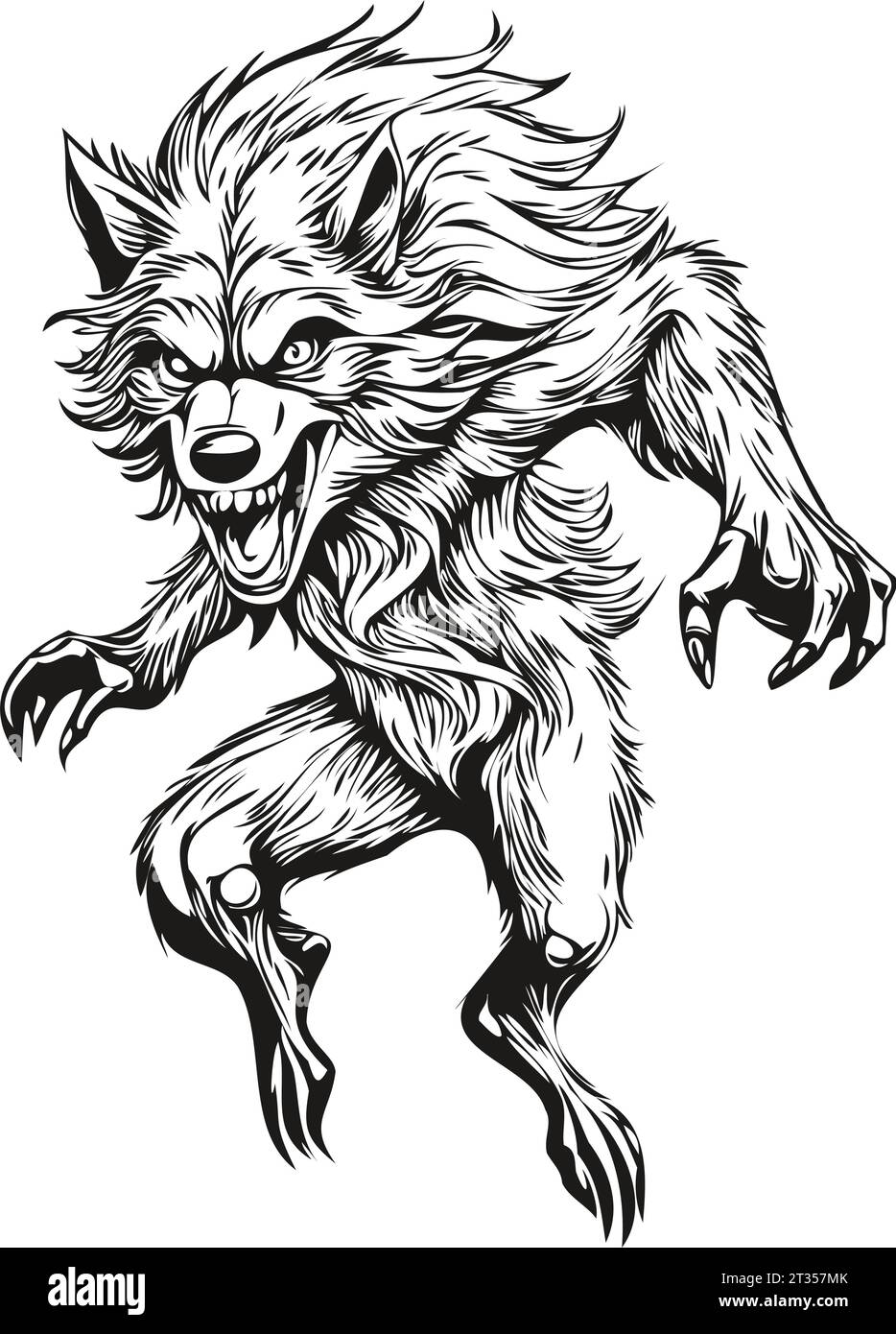 Scary Hand-Drawn Werewolf for Halloween Night, isolated image of ...