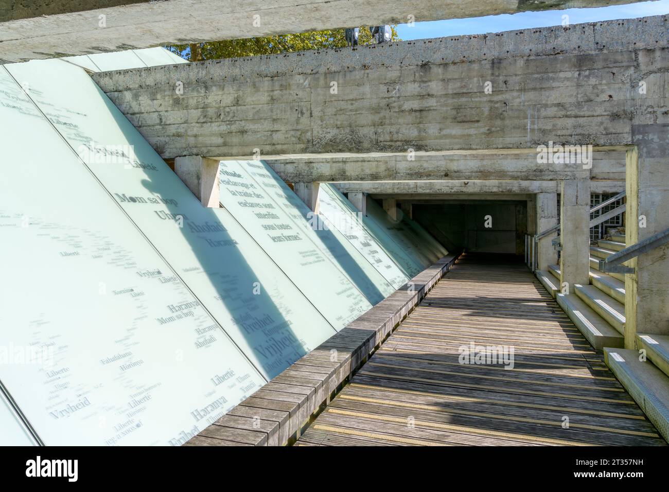 Staircase down to the Memorial to the Abolition of Slavery on the Quai ...