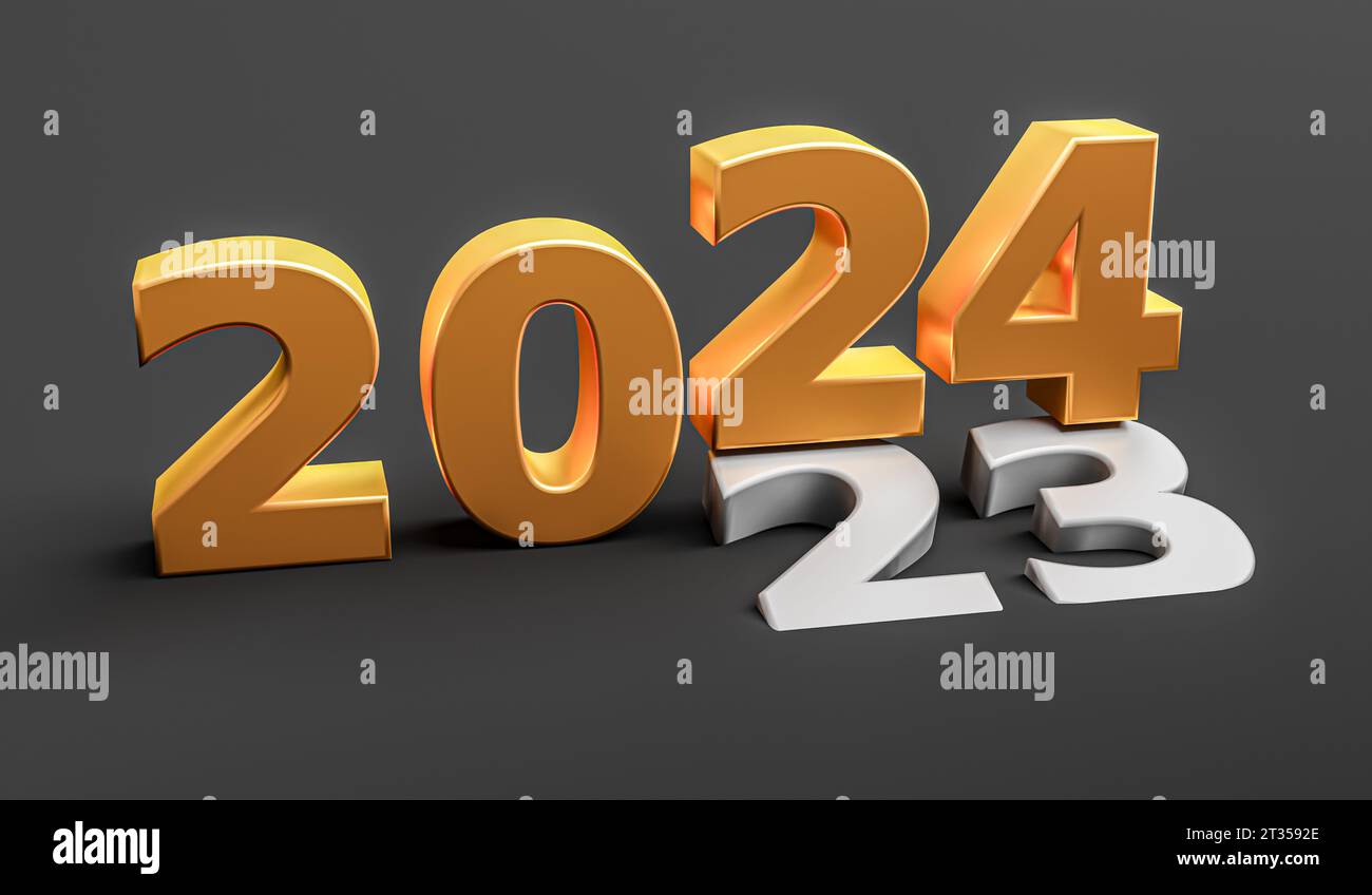 New year 2024 holiday concept. The number 2024 lies at 2023. 3d ...