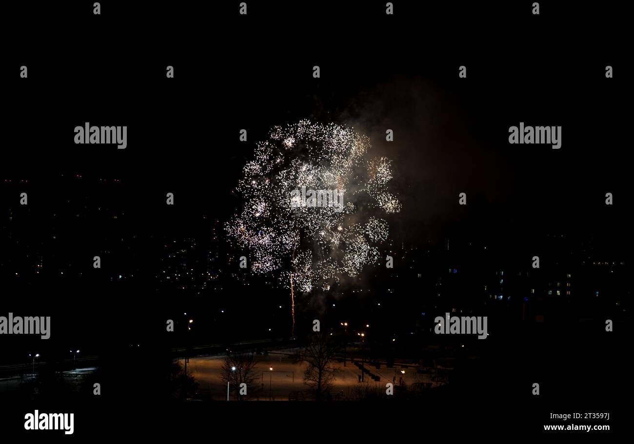 Christmas Fireworks with Night Sky Background Stock Photo - Alamy